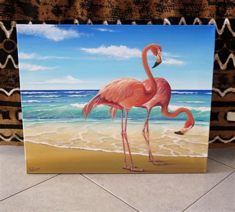 Seascape Painting Flamingos Cm 40x50 Dipingere Idee Arte Quadri