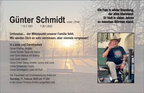 Traueranzeigen von Günter Schmidt trauer flz de