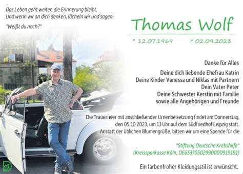 Traueranzeigen Von Thomas Wolf Trauer Anzeigen De