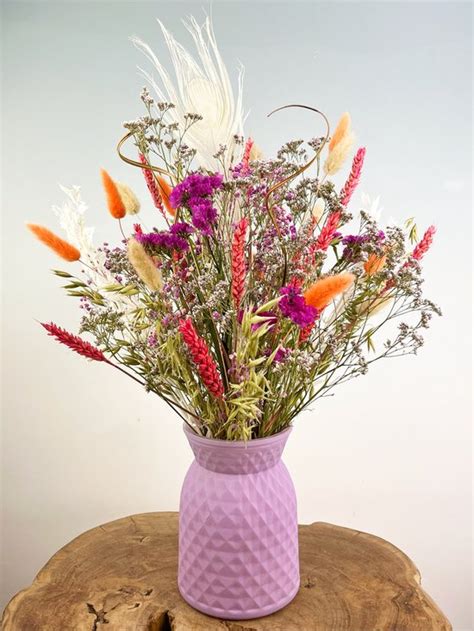 Droogbloemen Boeket Joyful Disco Met Trendy Matte Vaas 40cm