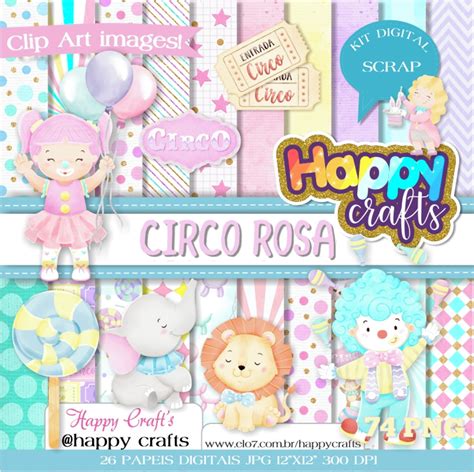 Kit Digital Circo Rosa Aquarelado Elo Produtos Especiais