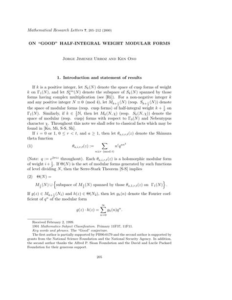 pdf on good half integral weight modular forms