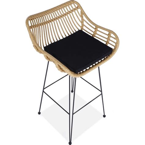 Krzesło barowe rattanowe boho H105 naturalny czarny Halmar