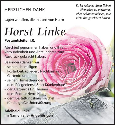 Traueranzeigen Von Horst Linke Trauer Anzeigen De