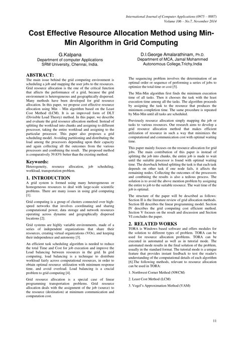 pdf cost effective resource allocation method using min min algorithm in grid computing
