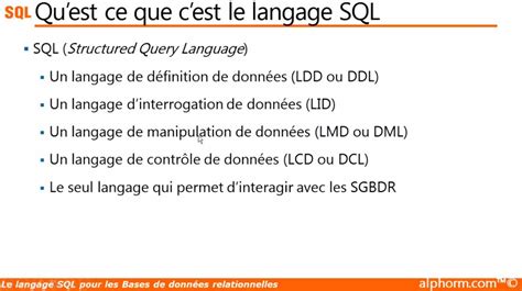 meilleur tuto gratuit le langage sql le guide complet présentation de la formation