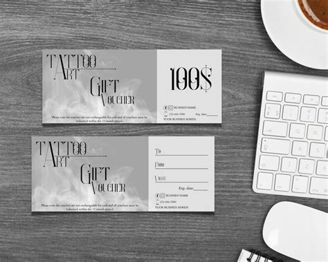 Printable Tattoo Gift Voucher Tattoo Gift Coupon Set Of 2 Etsy