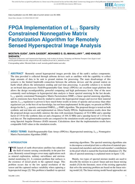 pdf fpga implementation of l1 2 sparsity constrained nonnegative matrix factorization