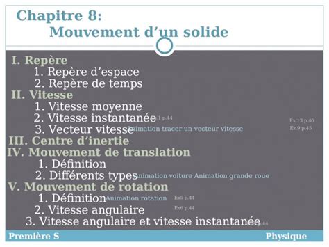 Ppt Chapitre Mouvement Dun Solide I Rep Re Premi Re Sphysique