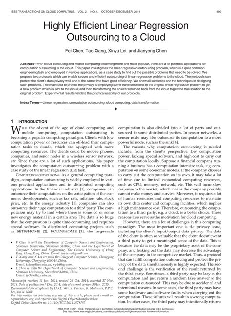 pdf highly efficient linear regression outsourcing to a cloud