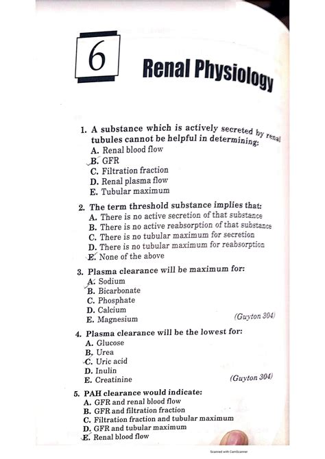 Solution Mcqs Of Renal Physiology Studypool