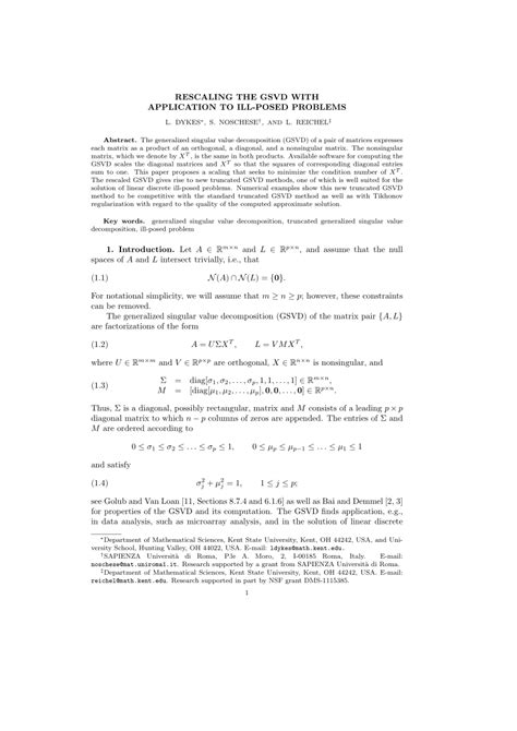 pdf rescaling the gsvd with application to ill posed problems