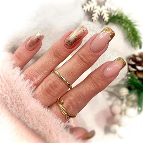 Nude And Royal Blue Festive Nails Christmas Nails Designs 2021