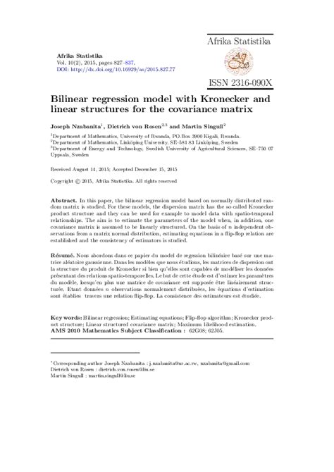 pdf bilinear regression model with kronecker and linear structures for the covariance matrix