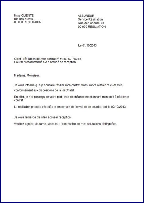 Modele Lettre De Résiliation Assurance modele courrier assurance