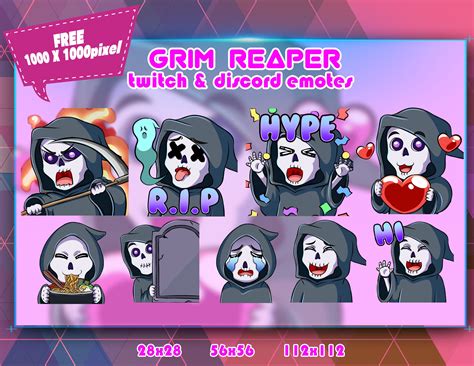 Grim Reaper Chibi Twitch Emotes Pack Discord Emotes Pack Etsy UK