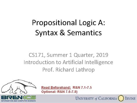 propositional logic a syntax semantics cs 171 summer