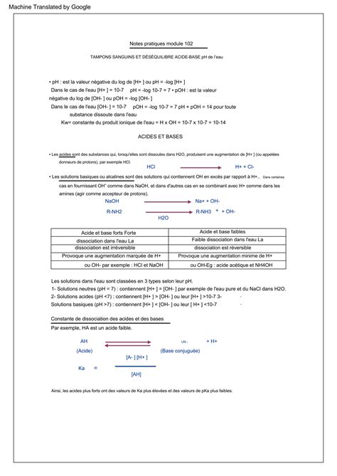 SOLUTION Tampons Sanguins Et D S Quilibre Acide Base Ph De L Eau