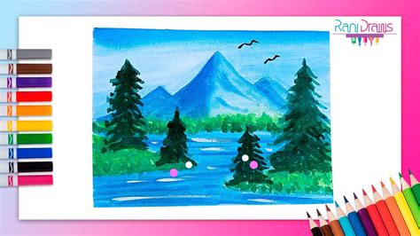 Cómo dibujar un PAISAJE DE LAGO con ACUARELA dibujos de paisajes