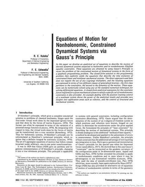 pdf equations of motion for nonholonomic constrained dynamical systems via gauss s principle