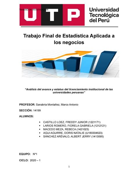 Trabajo de Estadistica Final Trabajo Final de Estadística Aplicada a