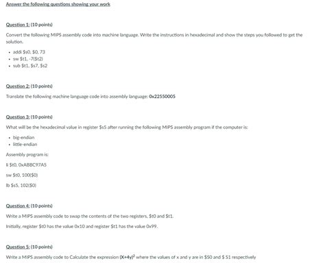 solved answer the following questions showing your work
