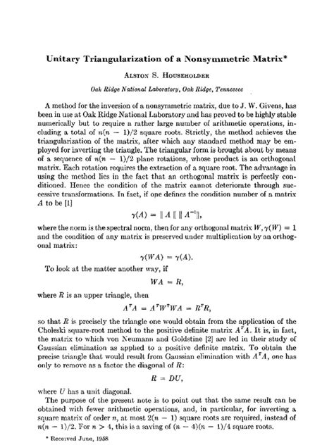 householder pdf matrix mathematics euclidean space