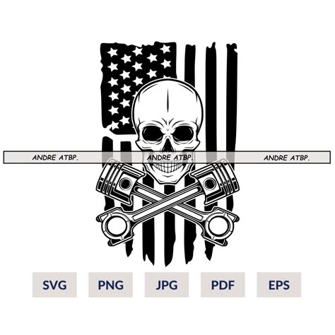 US Skull With Crossed Engine Piston Svg Skull Svg Mechanic Svg