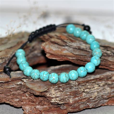 Turquoise Men Bracelet Beaded Blue Bracelet Men Cord Bracelet Boho Men