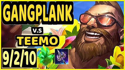 SOLARBACCA GANGPLANK Vs TEEMO 9 2 10 KDA TOP GAMEPLAY NA Ranked