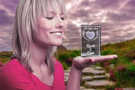 3D Glasquader Motiv Fliegende Herzen Mit Text Ich Liebe Dich Namen