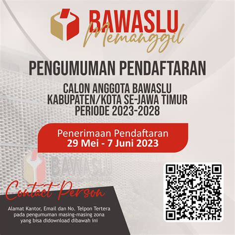 PENGUMUMAN PENDAFTARAN CALON ANGGOTA BAWASLU KABUPATEN KOTA SE JAWA