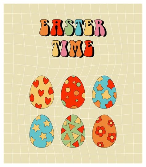 Premium Vector Easter Card With Eggs Groovy Retro Style