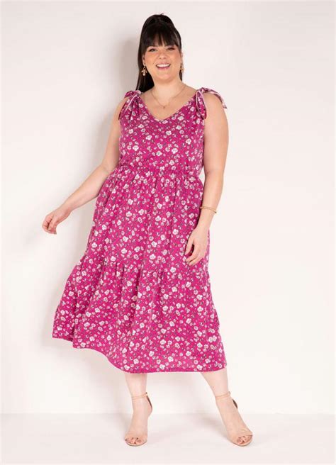 Vestido Floral Pink Amarração Plus Size Marguerite