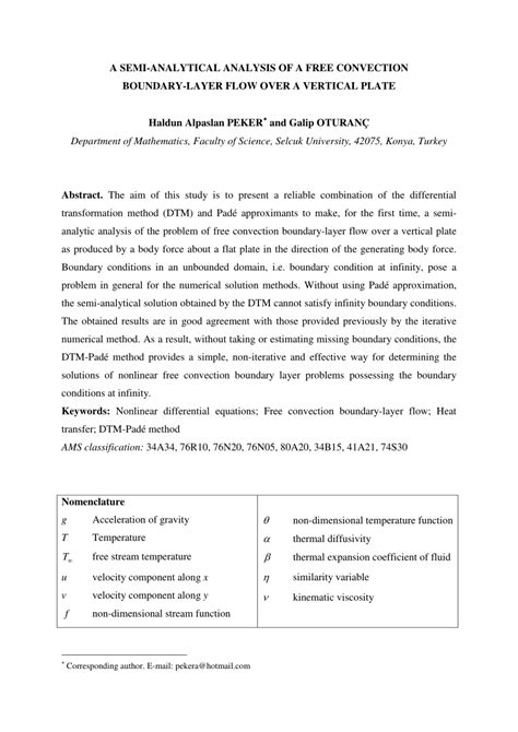 pdf a semi analytical analysis of a free convection boundary layer flow over a vertical plate