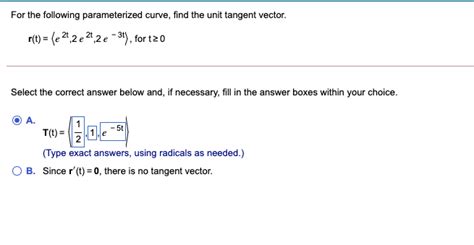 solved for the following parameterized curve find the unit