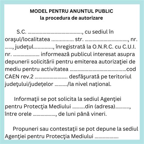 Model Anunt Ziar Autorizatie Mediu Conform APM