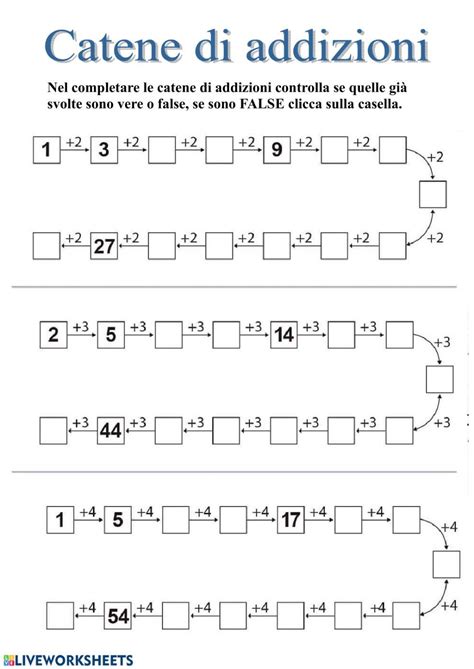 Catene di addizioni interactive worksheet Activité Maternelle