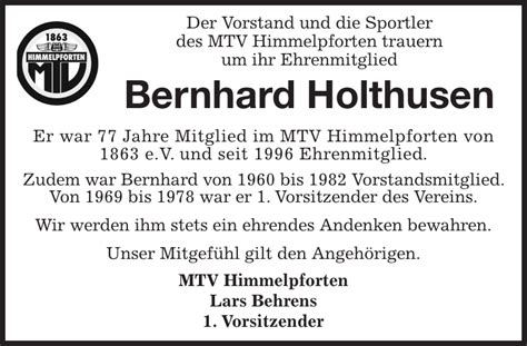 Bernhard Holthusen Nachruf Stader Tageblatt
