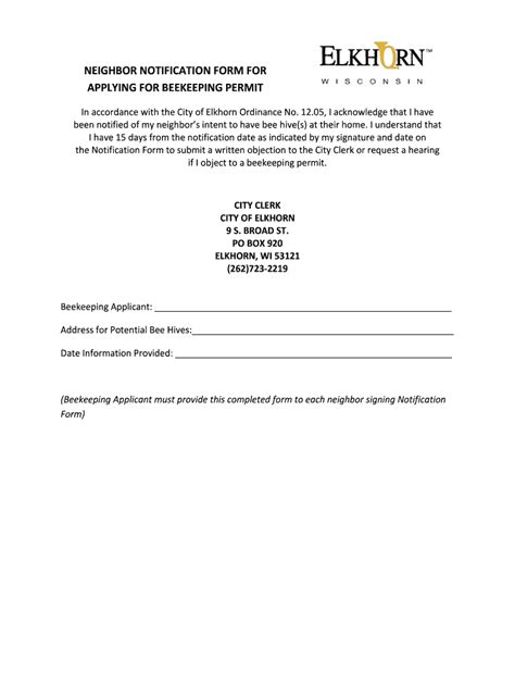 Fillable Online Neighbor Notification Form For Applying For City
