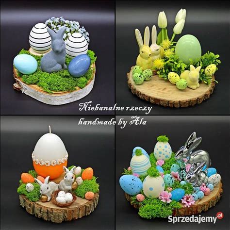 Stroiki Wielkanoc ozdoby prezent ikebana drewno jajka zając Kutno