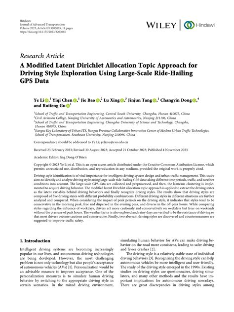 pdf a modified latent dirichlet allocation topic approach for driving style exploration using
