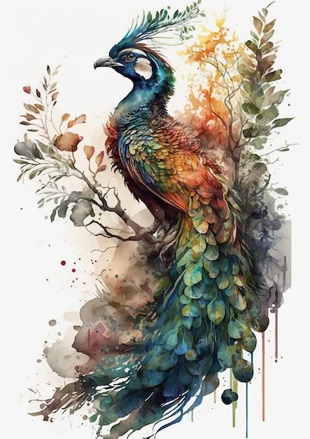 Linda ilustración de acuarela de pavo real Foto Premium