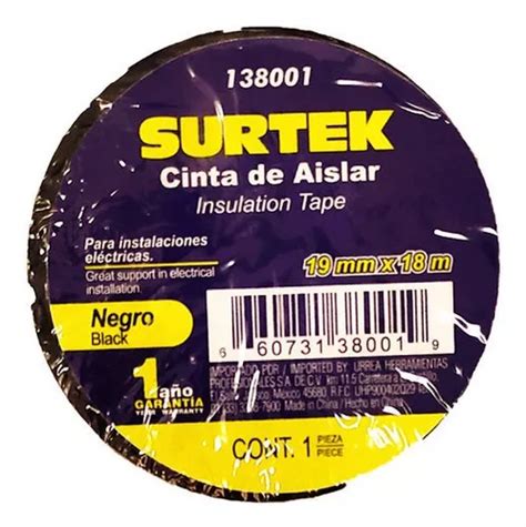 Cinta De Aislar Surtek 138001 Negro 19 Mm X 18 M