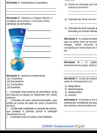 observe a imagem abaixo e complete escrevendo o nome das várias camadas