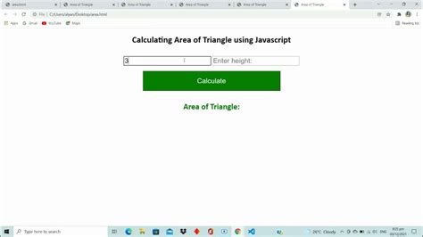 javascript program to calculate area of triangle youtube