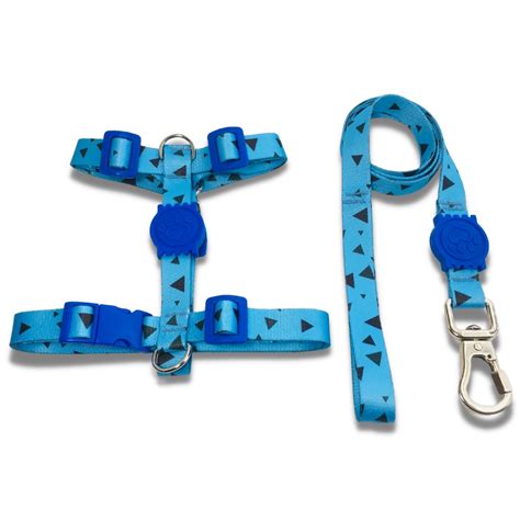 Coleira Peitoral H Anti Puxão e Guia para Cachorro Premium Azul