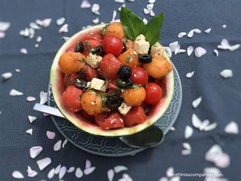 Recette de salade de pastèque melon feta olive tomates cerise et