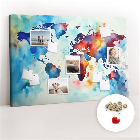 Organizer na ścianę XXL Tablica Korkowa 120x80 cm Malowana mapa