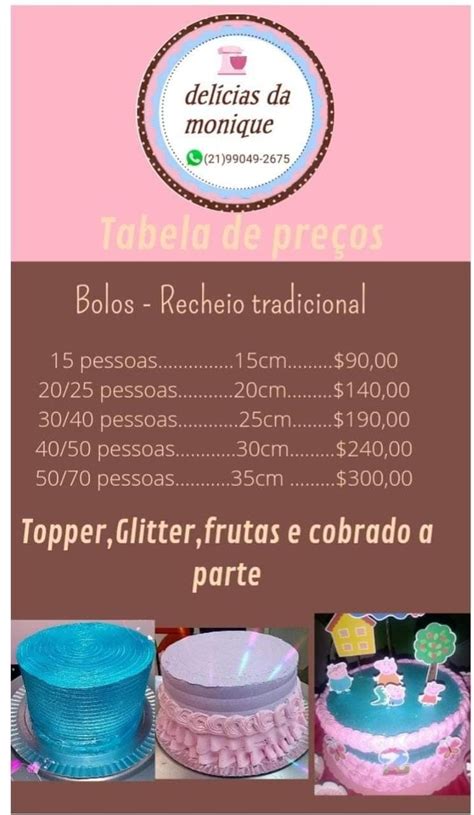 Pin de Ana Paula Silva em Confeitaria em 2023 Preços de bolo